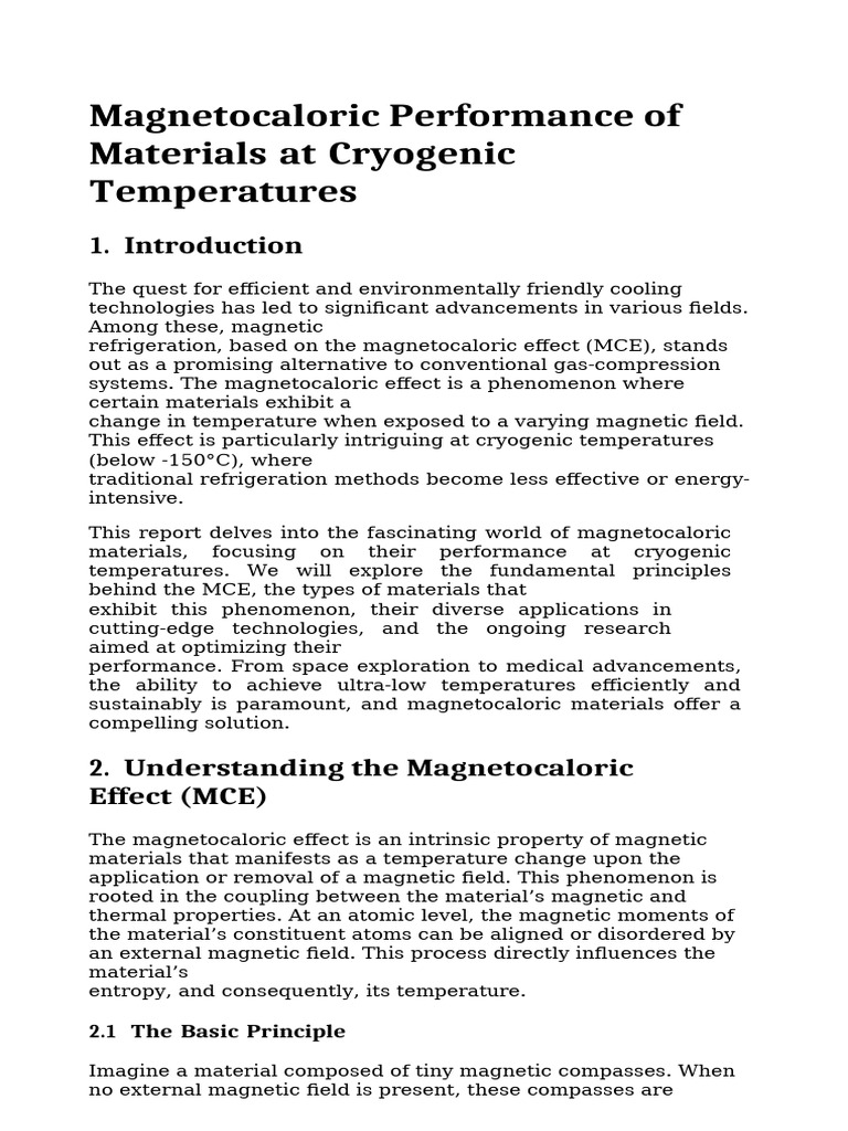 Magnetocaloric Materials for Cryogenic Cooling | PDF | Cryogenics ...