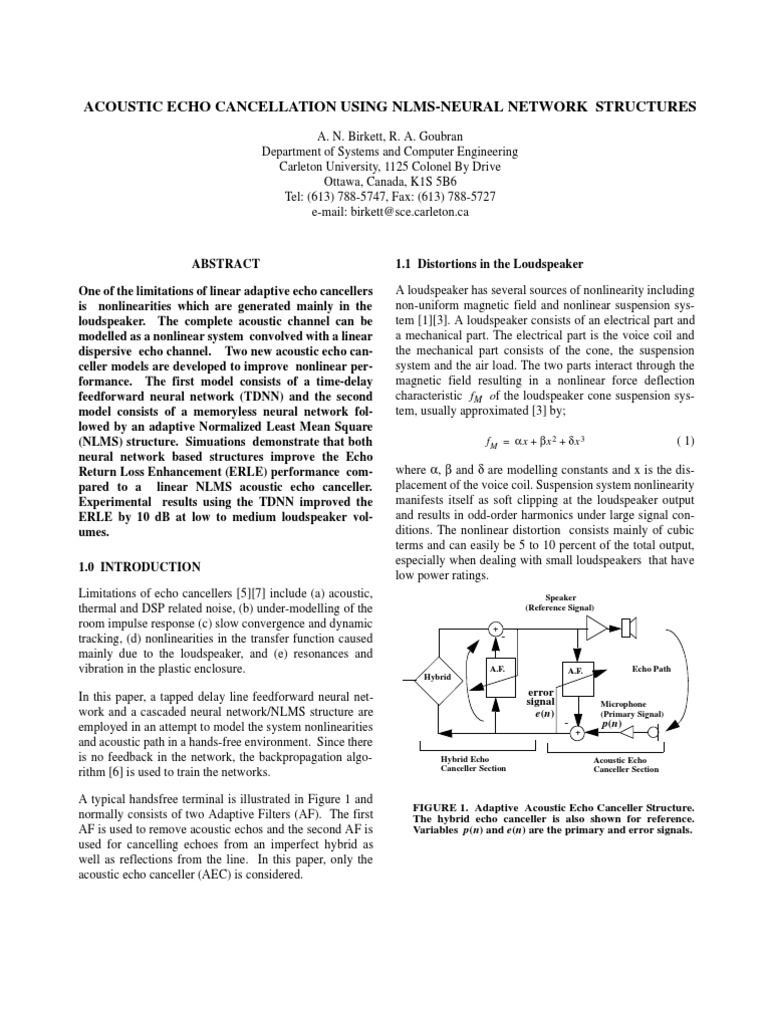 Acoustic Echo Cancellation Using Nlms-Neural Network Structures | PDF | Distortion | Loudspeaker