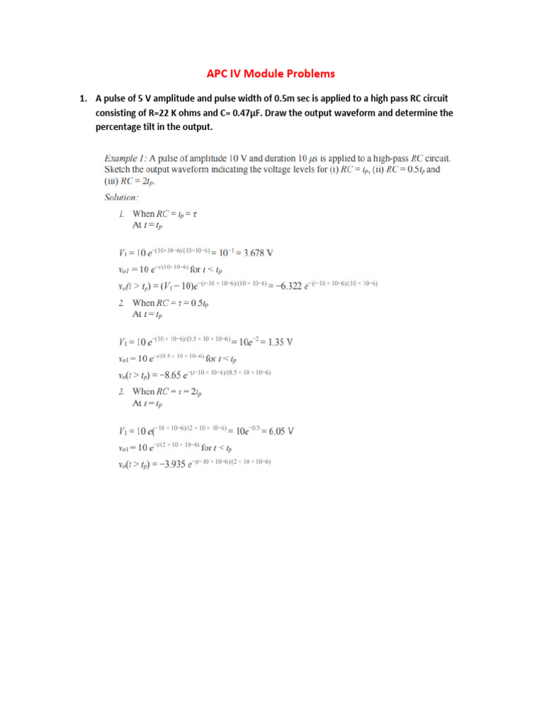 Module - IV - Linear Waveshaping Circuits Problems | PDF | Amplitude | Amplifier