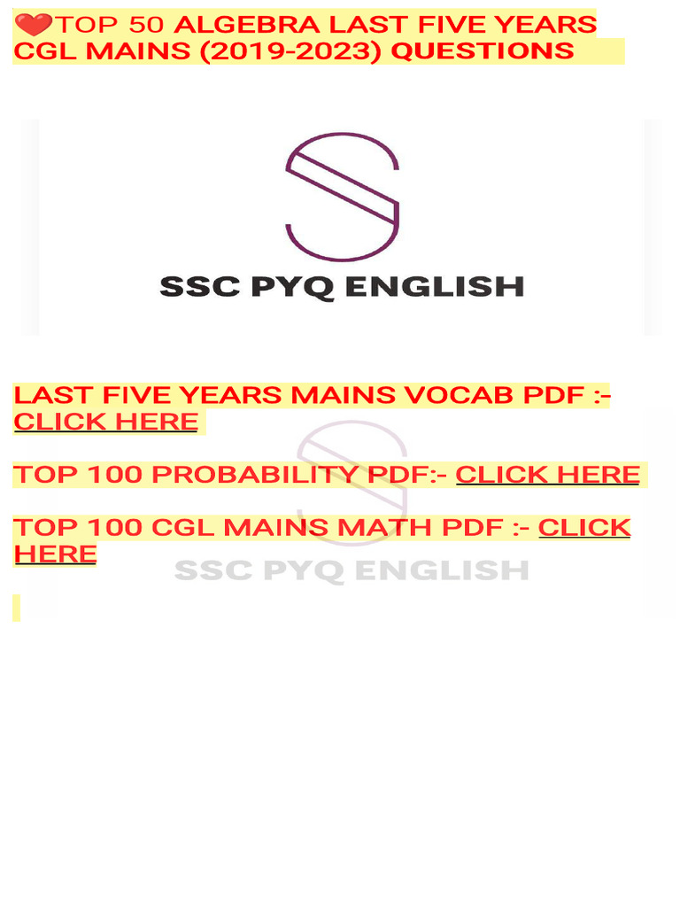 Top-50 Tier - II Algebra Questions With Solution | PDF