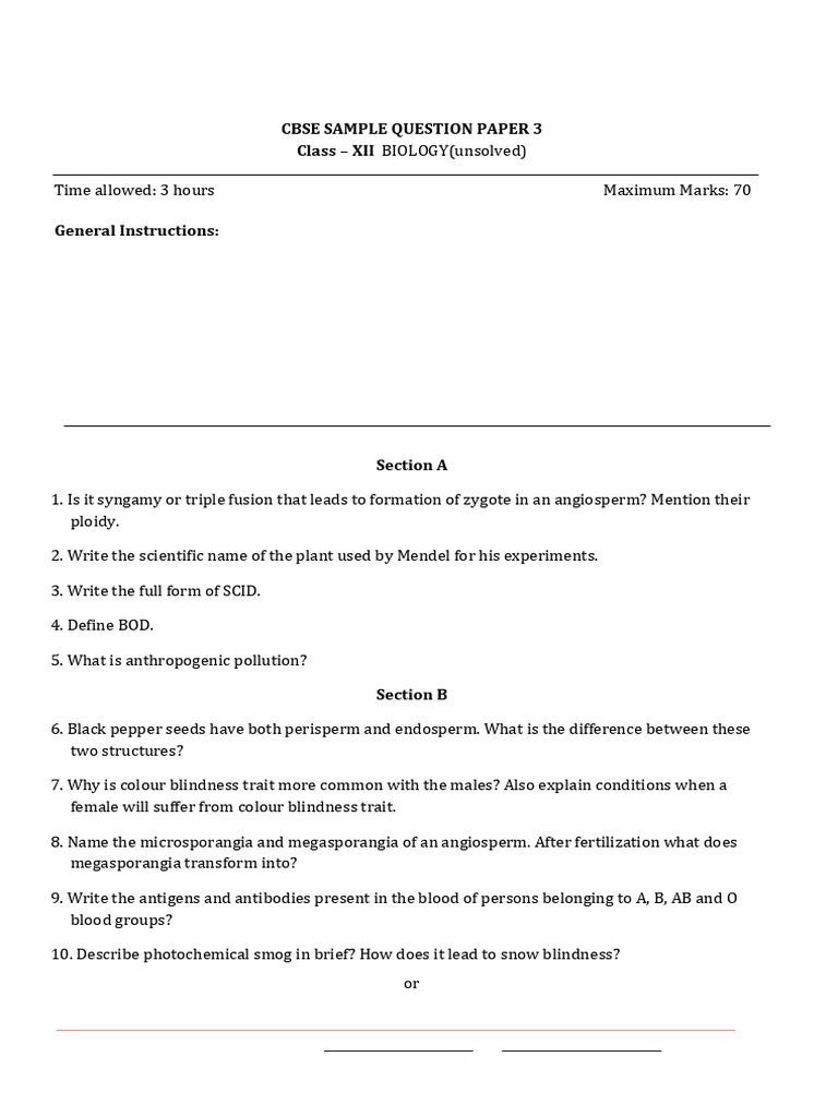 CBSE Class 12 Biology Sample Paper 3 | PDF | Genetic Code | Gene