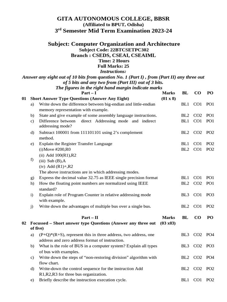 3rd CSEAI, CSEDS, CSEAIML - Computer Organization and Architecture | PDF | Integrated Circuit ...
