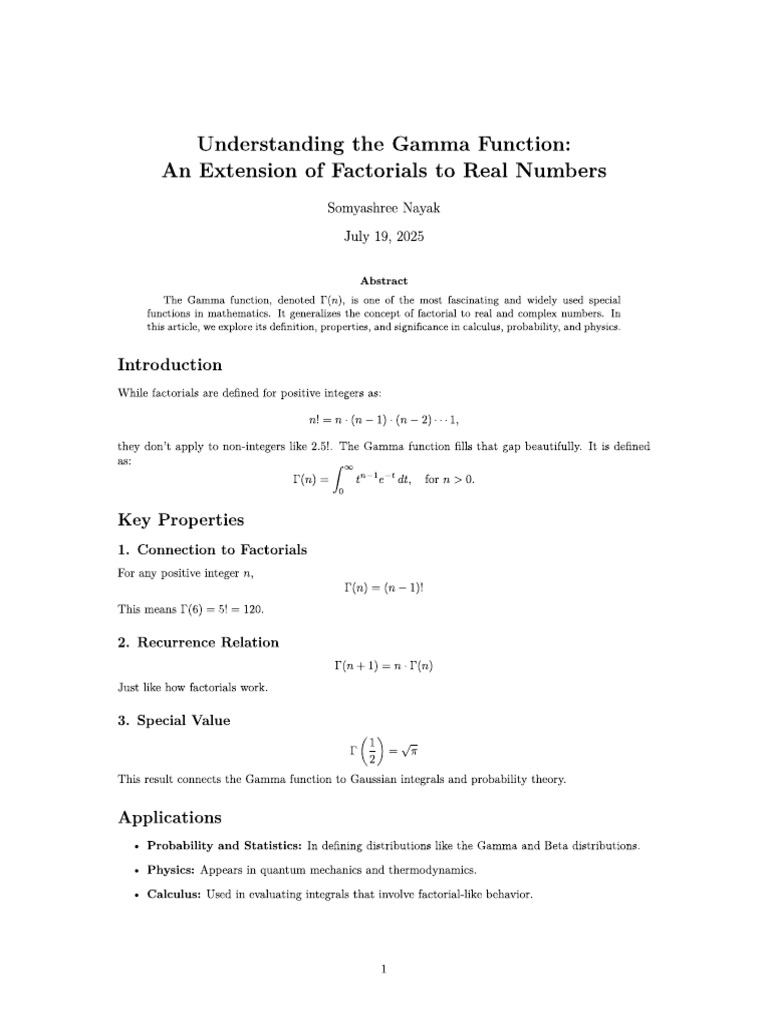 Gamma Function Article | PDF