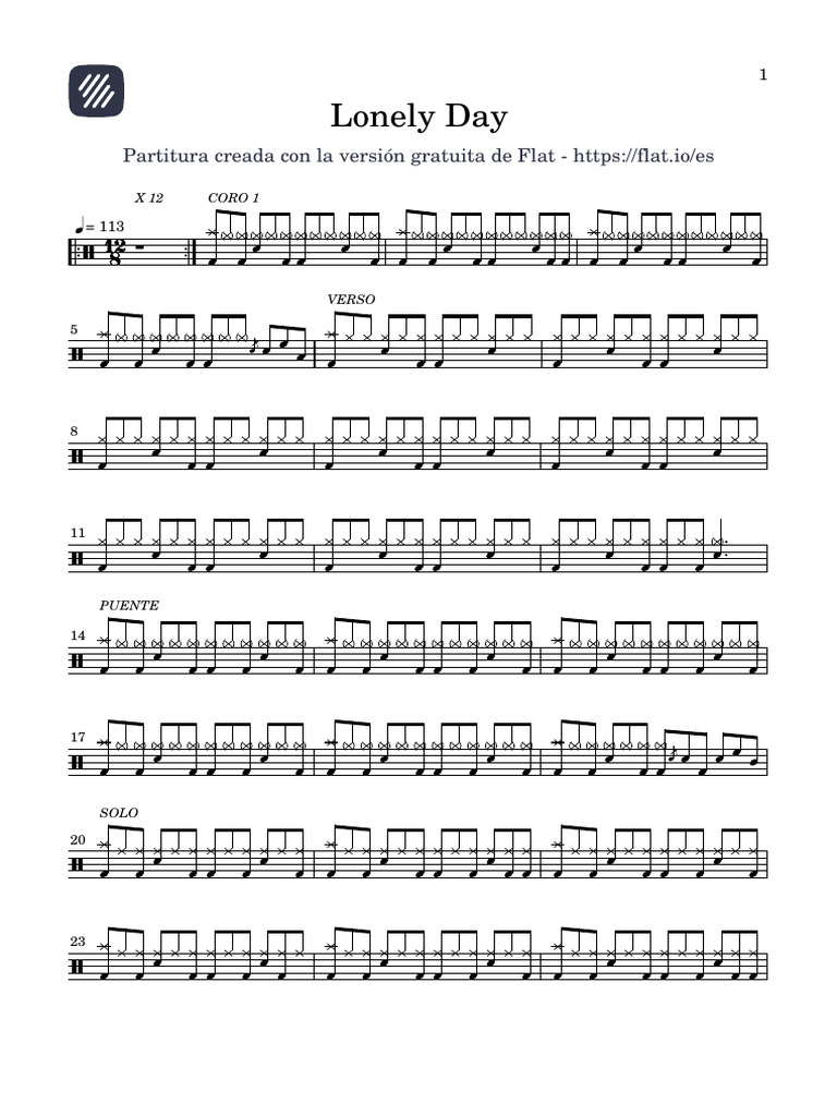 Partitura de "Lonely Day" | PDF