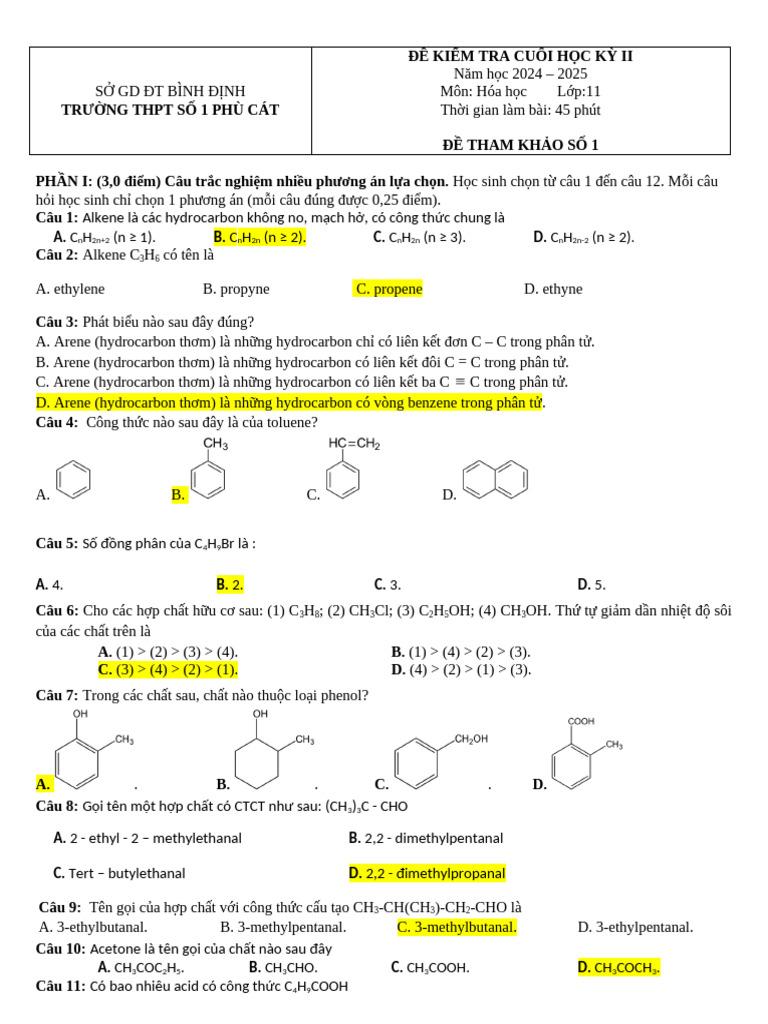 Bản Hs-đề Tham Khảo Ck2 Hóa 11 (1) | PDF