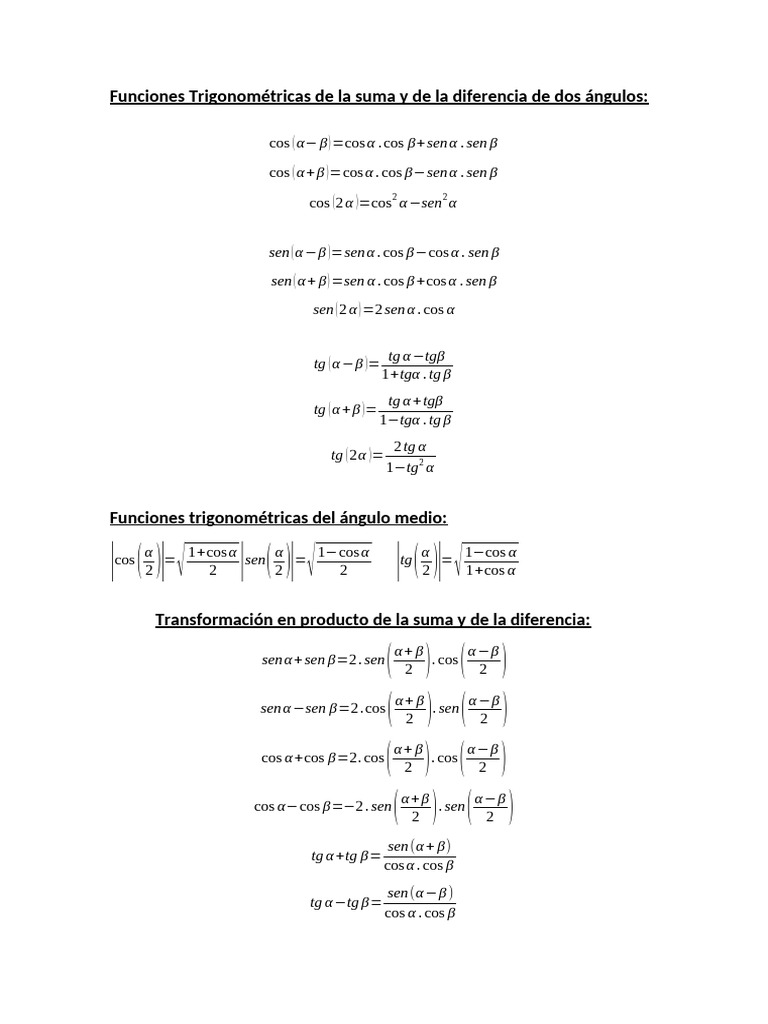 Fórmulas de Trigonometría (Capítulo III) | PDF | Ángulo | Relaciones ...
