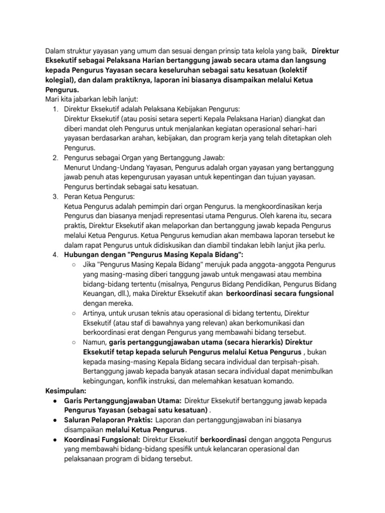 Struktur Pertanggungjawaban Yayasan | PDF