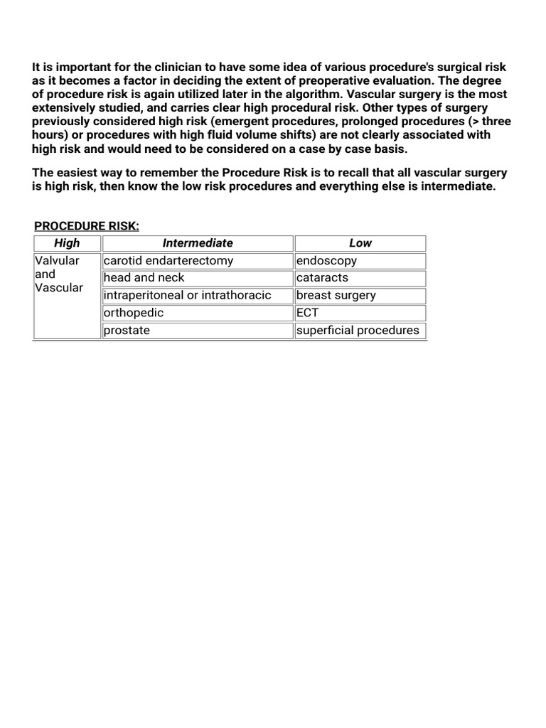 Low Risk Surgical Procedures Overview | PDF