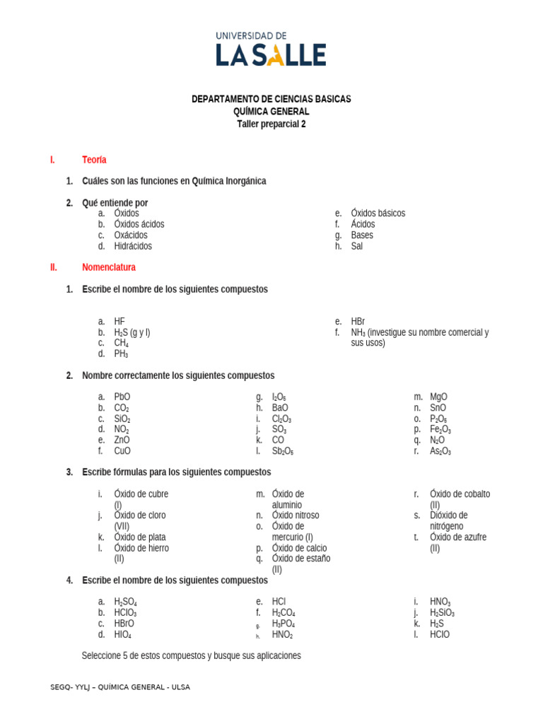 Taller Preparcial | PDF | Hidróxido | Ácido