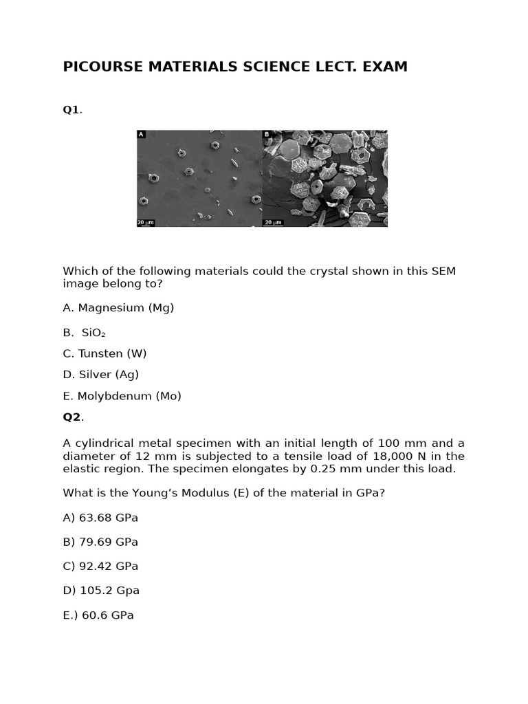 Materials Science Exam Questions and Answers | PDF