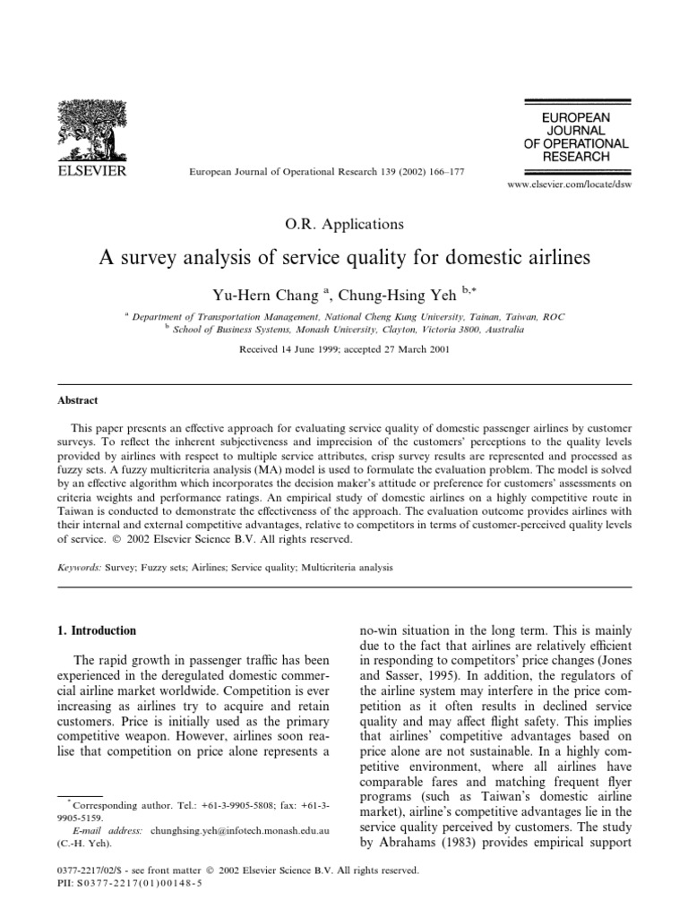 Evaluating Airline Service Quality with Fuzzy Analysis | PDF | Survey ...