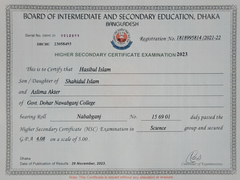 HSC Certificate | PDF