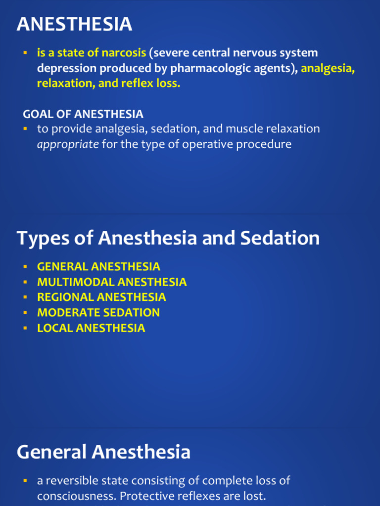 Types and Stages of Anesthesia Explained | PDF | Anesthesia | Analgesic