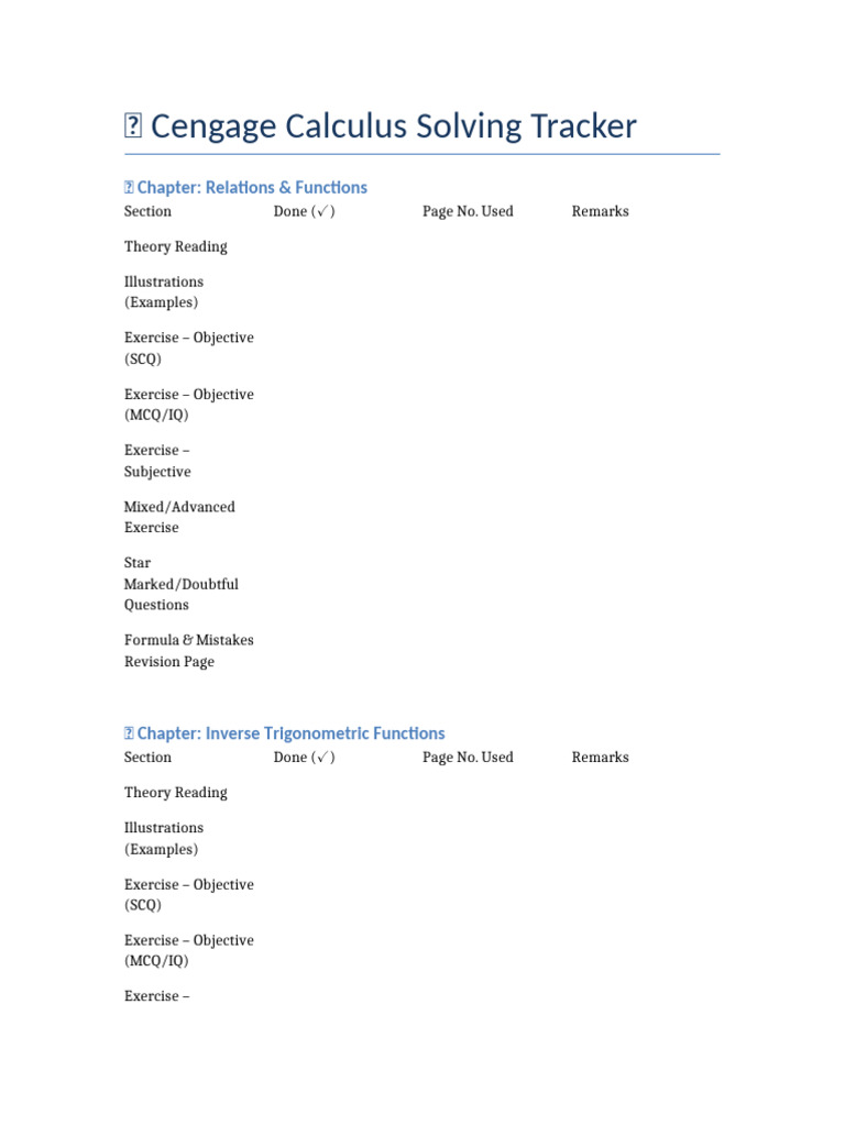Cengage Calculus Solving Tracker | PDF | Integral | Function (Mathematics)