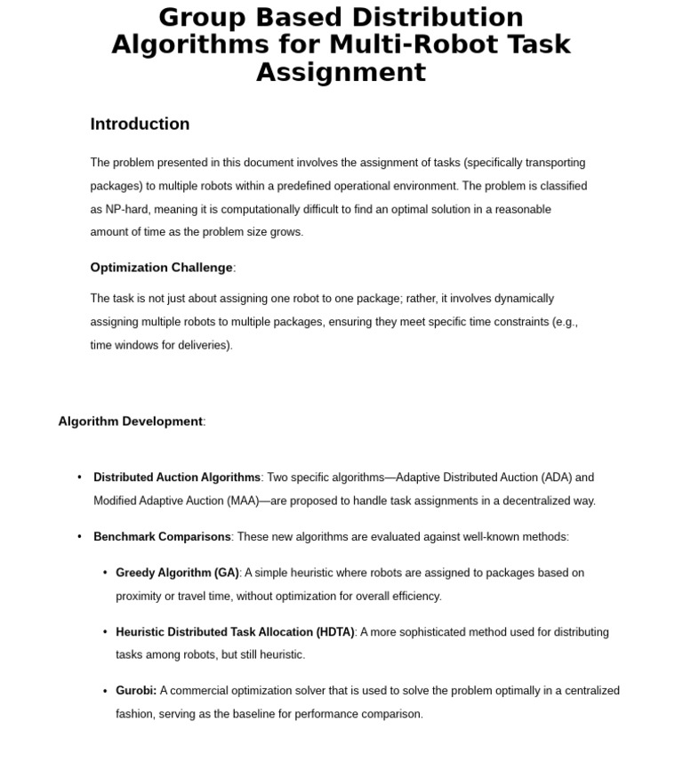 Group Based Distribution Algorithms For Multi-Robot Task Assignment | PDF
