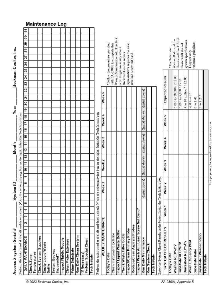 23.07.28 Access 2 Maintenance Log FA-23001 | PDF