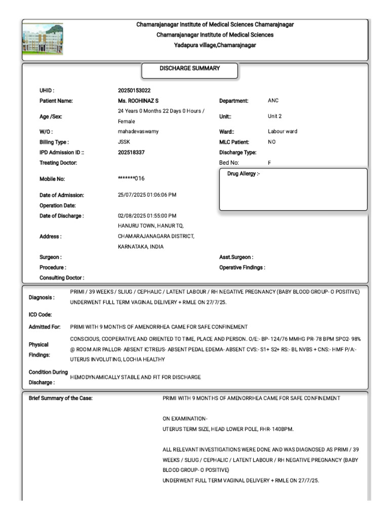 E-Hospital@NIC Govt. of India' Roohinaz | PDF | Childbirth | Diseases ...