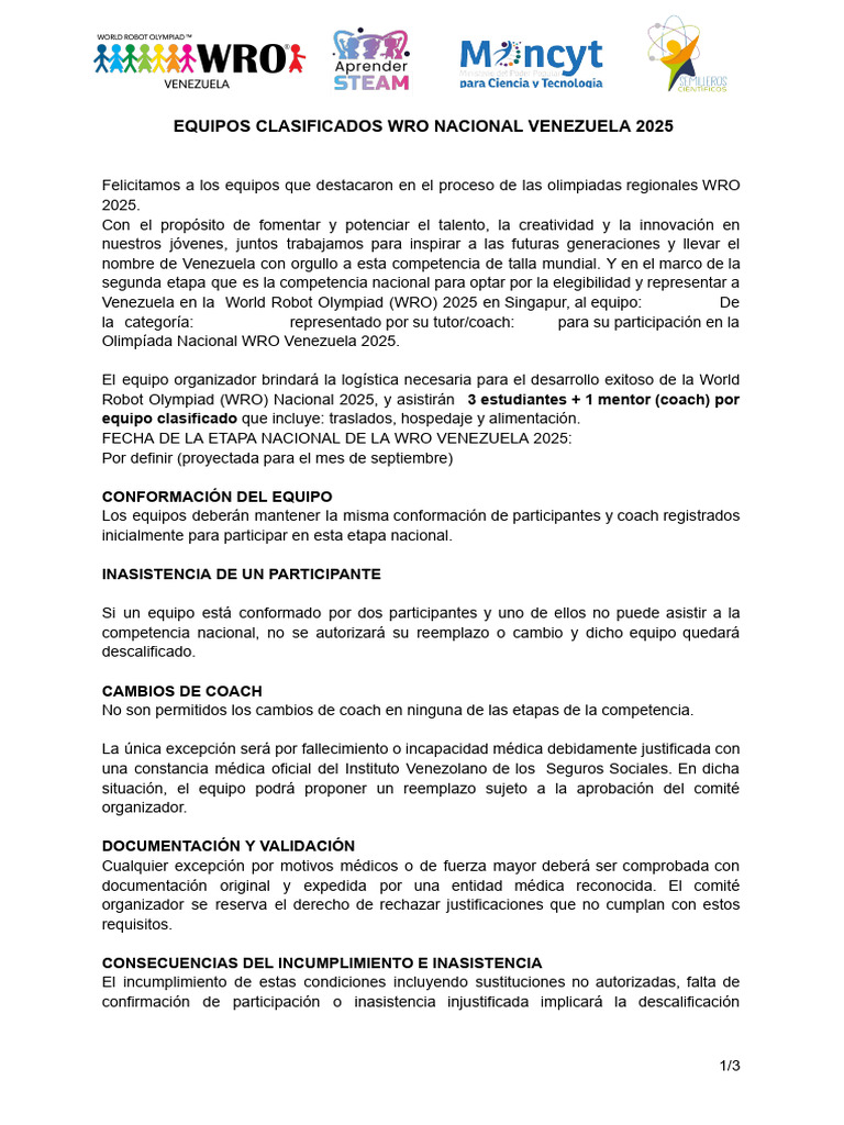 Nacional WRO Venezuela 2025 Owowoelwkkwjs | PDF