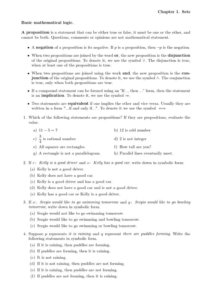1.1. Basic Mathematical Logic | PDF | Mathematics | Mathematical Logic