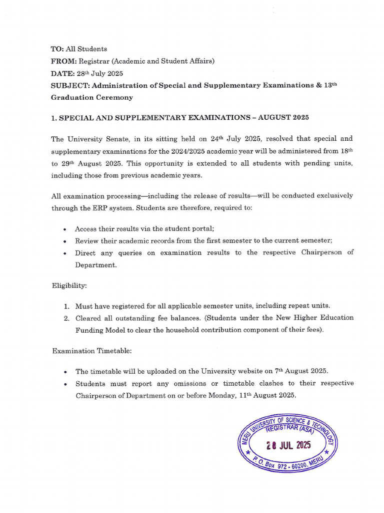 Notice To All Students - 28th July 2025 | PDF