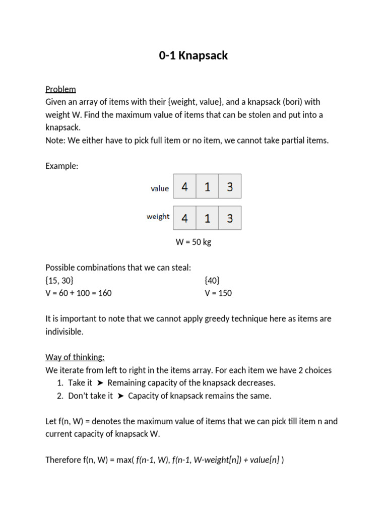 0 1 Knapsack | PDF