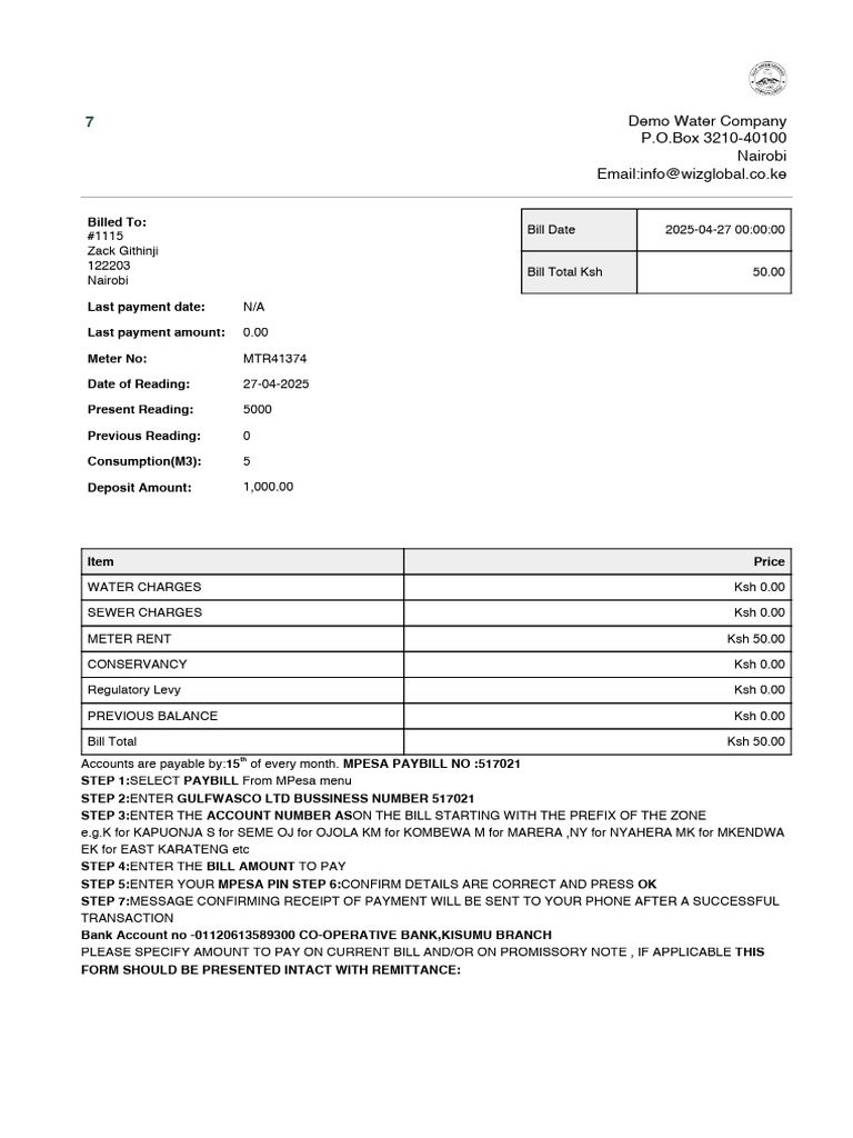 Demo Water Company Invoice - 2025-04-281248 | PDF | Payments | Money