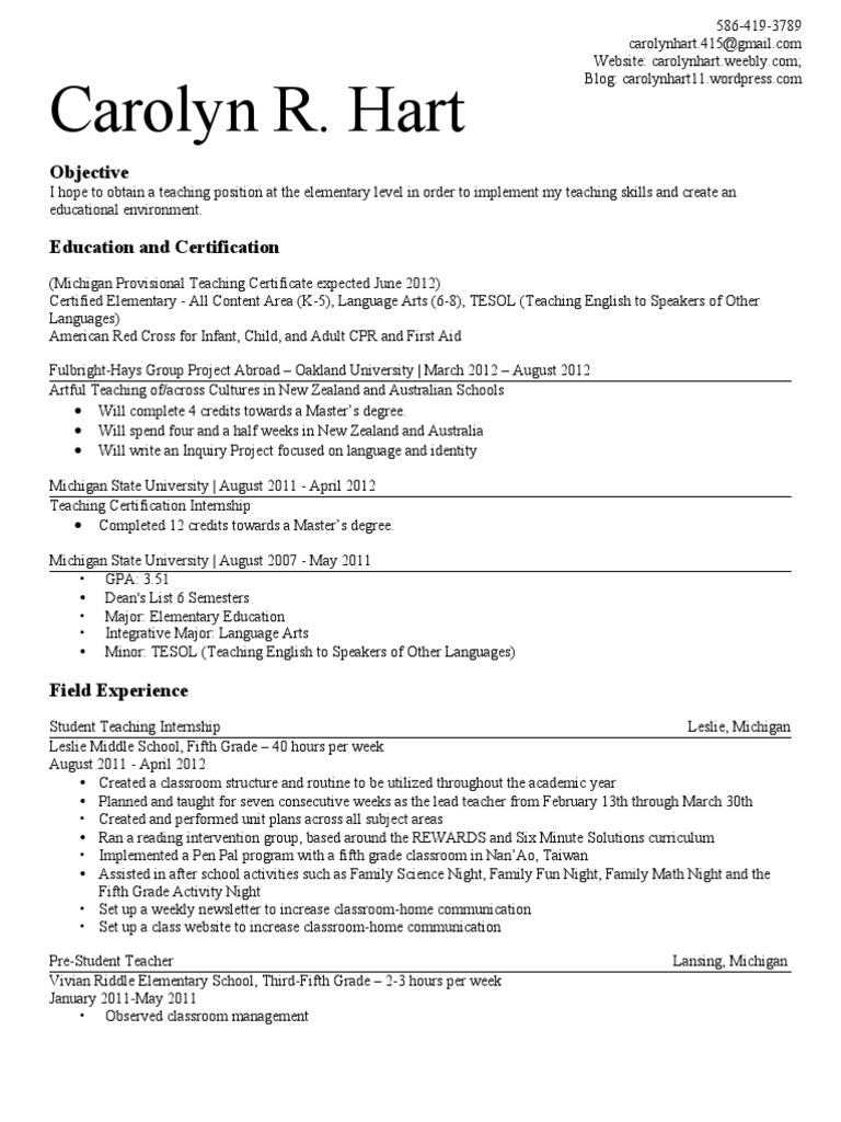 Chart Resume | PDF | English As A Second Or Foreign Language | Teachers