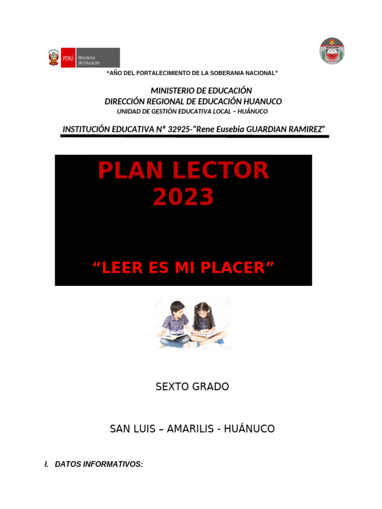 Plan Lector 2023 para Sexto Grado | PDF | Educación primaria | Maestros