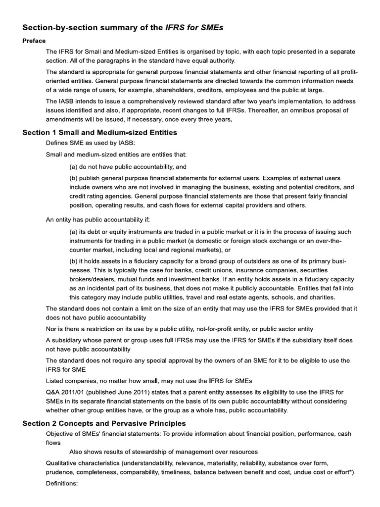 IFRS for Small and Medium-Sized Entities (IFRS for SMEs Summary | PDF
