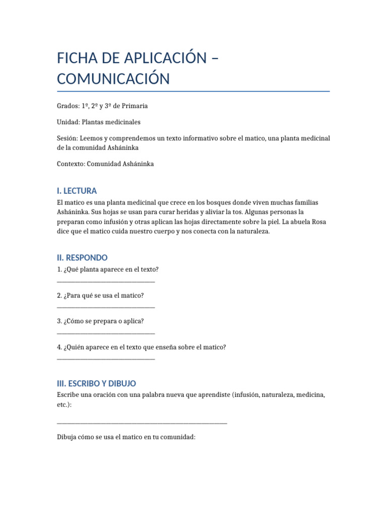 Ficha Aplicacion Comunicacion Matico | PDF