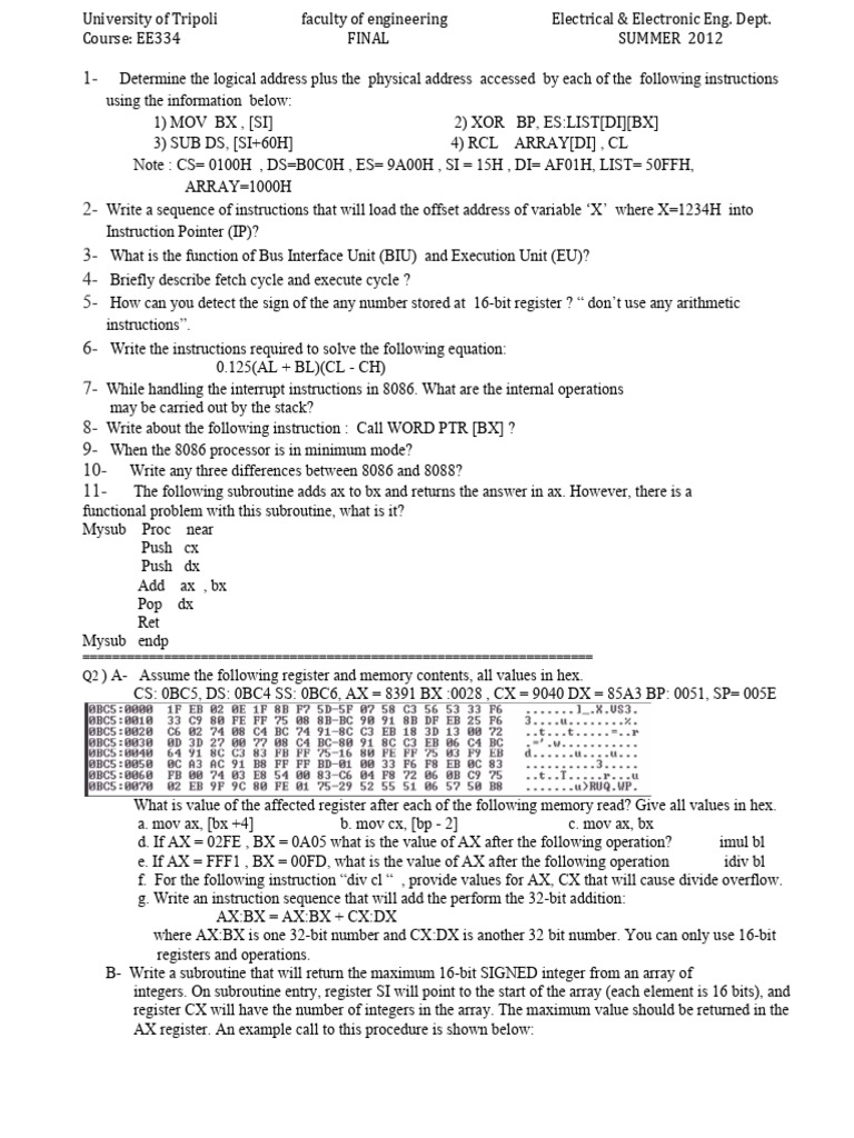 Microprocessor and Interfacing Exam 2012 | PDF | Computer Architecture | Digital Electronics