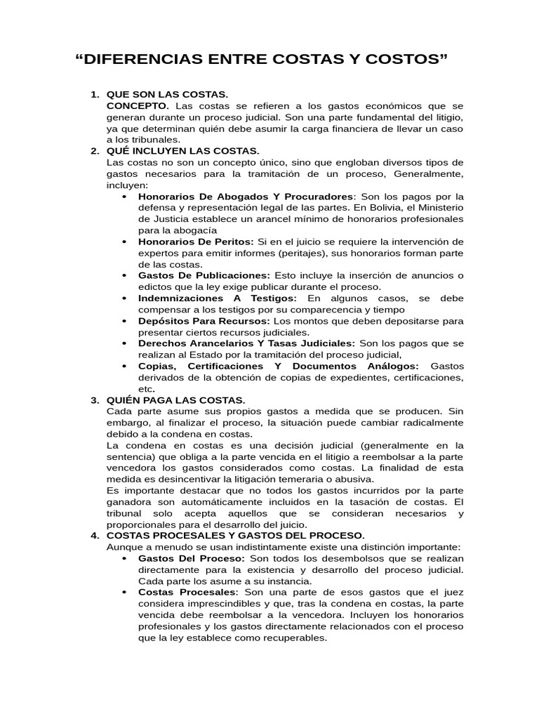 Diferencias entre Costas y Costos | PDF | Ley procesal | Testigo experto