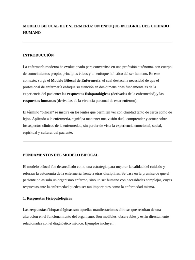 Modelo Bifocal de Enfermería | PDF | Enfermería | Las emociones