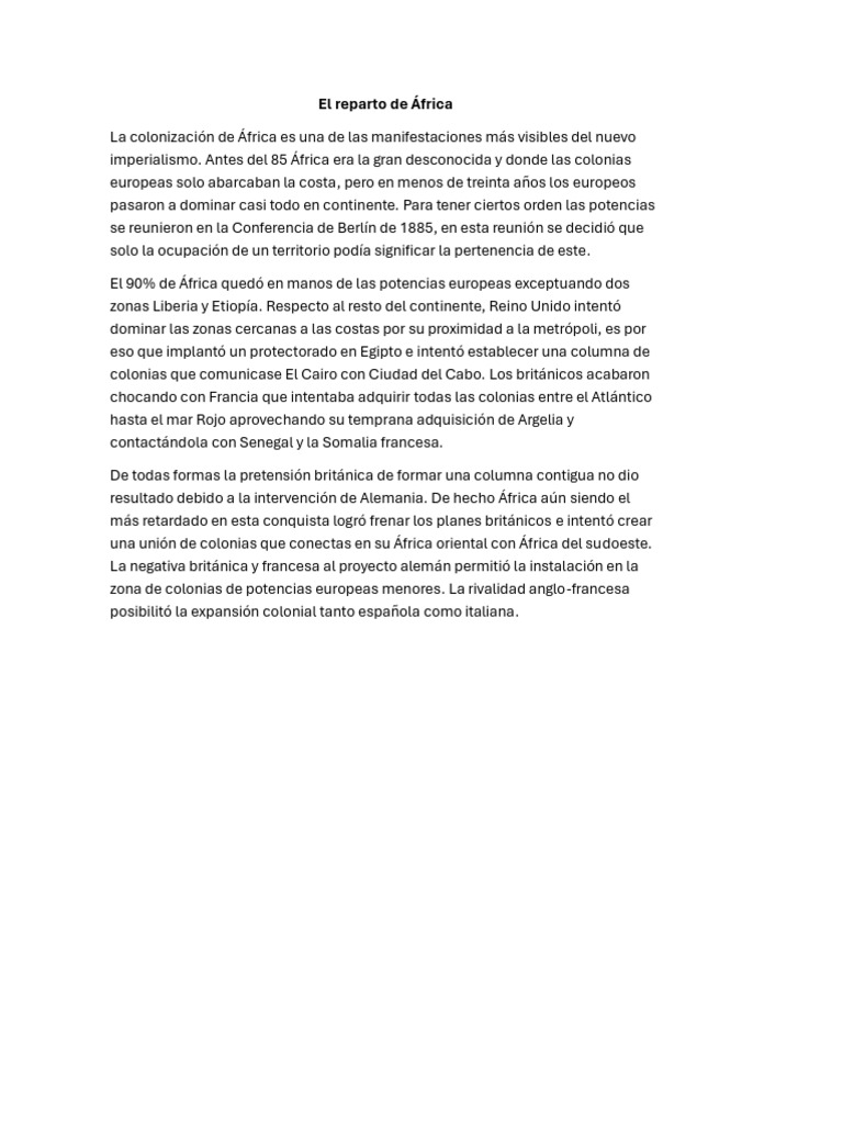 Reparto Colonial de África en el Siglo XIX | PDF