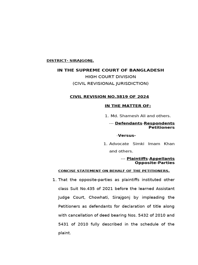 CR No.3819 of 2024 Md. Shamesh Ali Concise Statement | PDF | Lawsuit ...