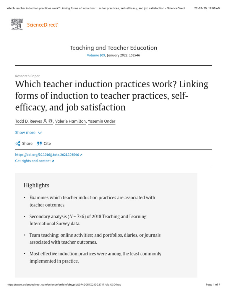 Which Teacher Induction Practices Work? Linking Forms of Induction To Teacher Practices, Self ...