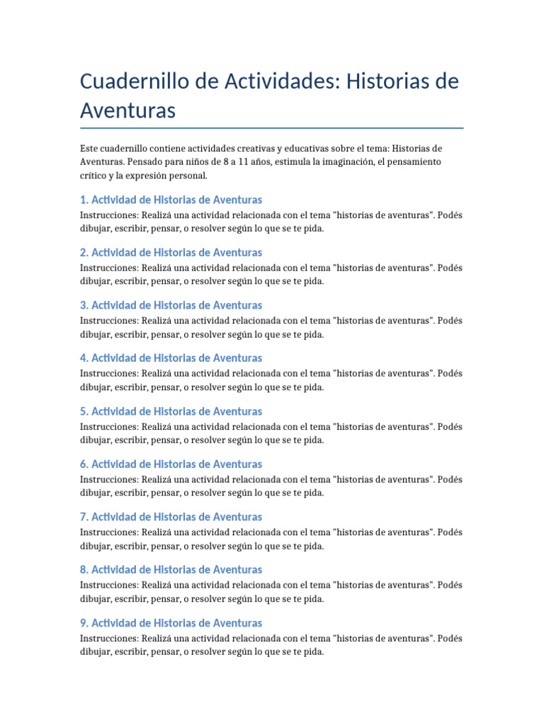 Actividades Creativas de Aventuras | PDF