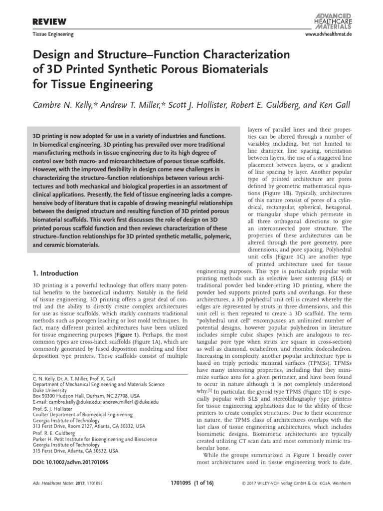 Design and Structure-Function Characterization of 3D Printed Synthetic ...