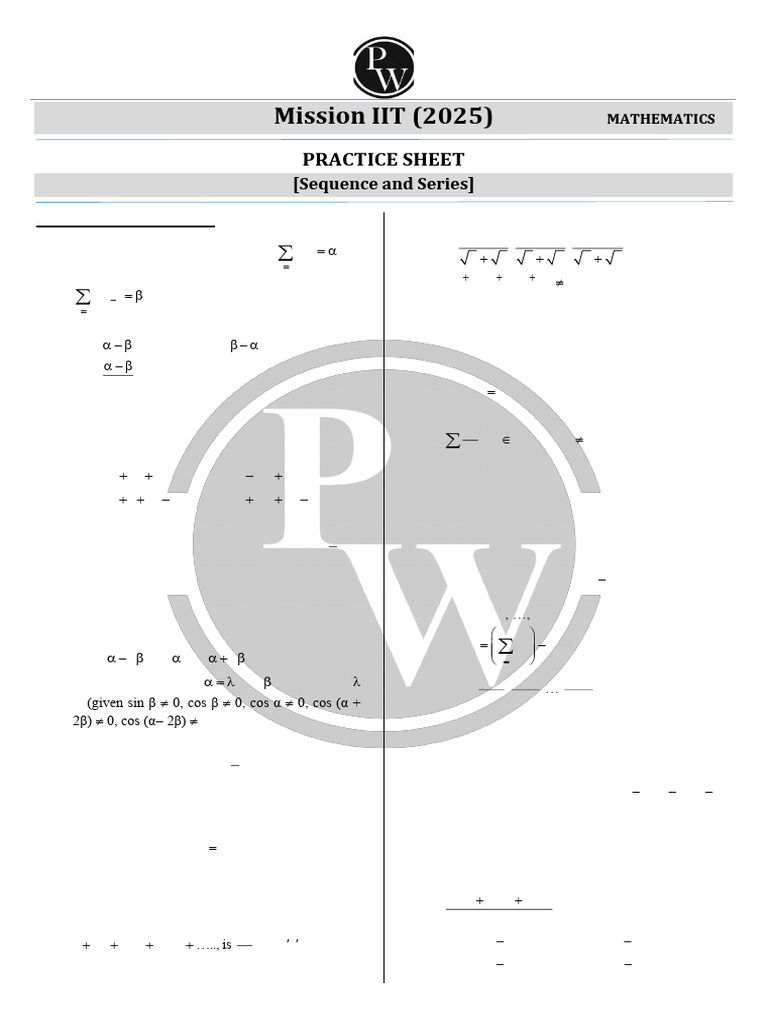 Sequence and Series Practice Sheet Mission IIT 2025 | PDF | Mean | Mathematics