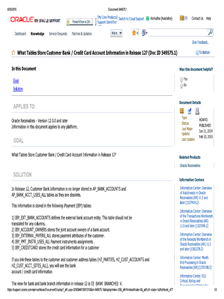 Credit Card Account Tables Document 549575 | PDF