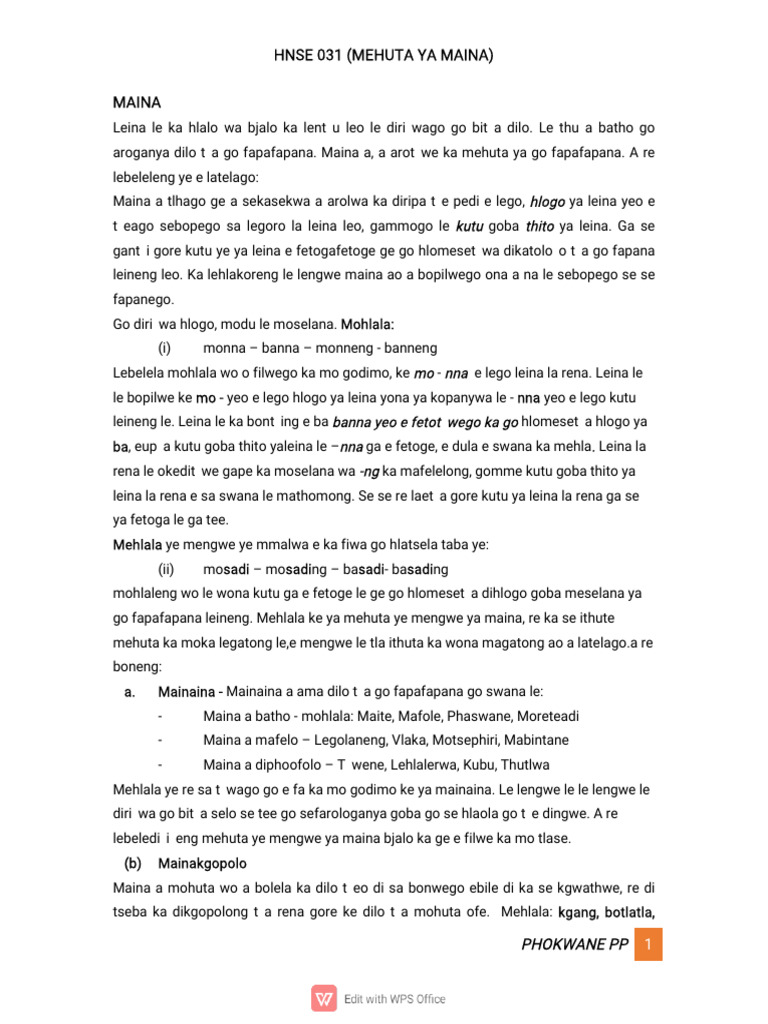 Mehuta ya Maina le Mehlala a One | PDF