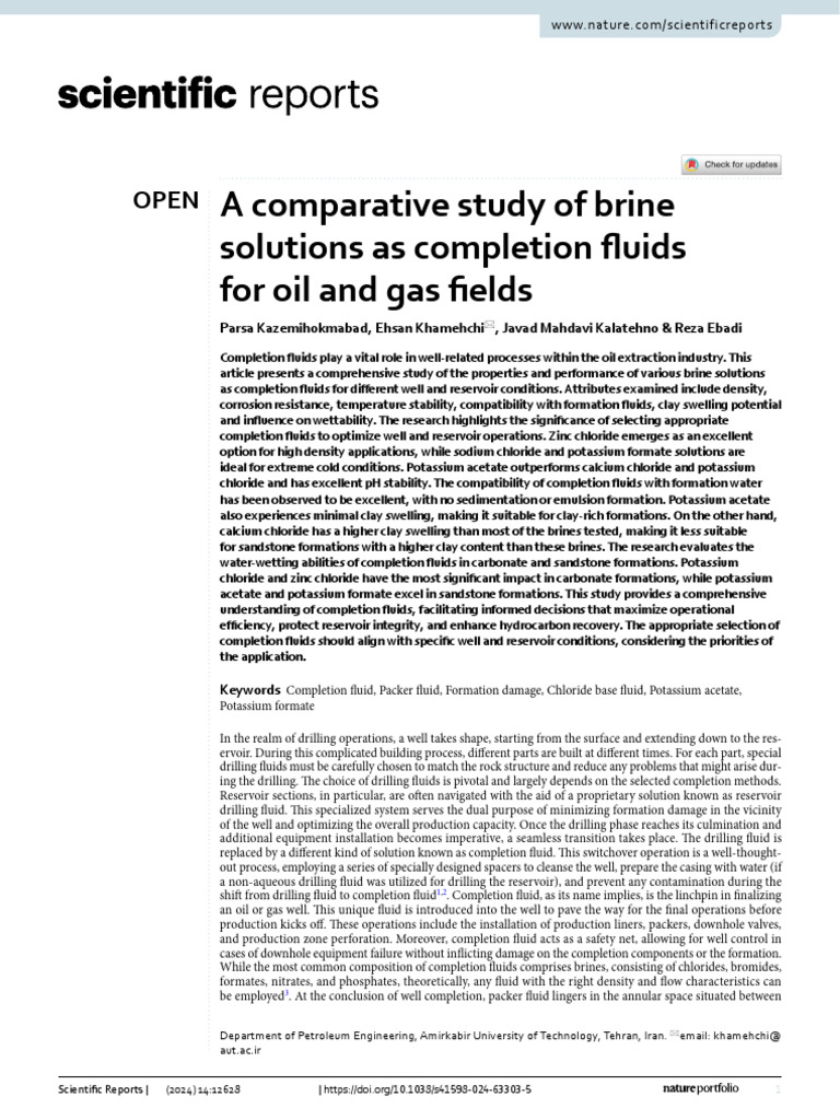A Comparative Study of Brine Solutions As Completion Fluids For Oil and ...