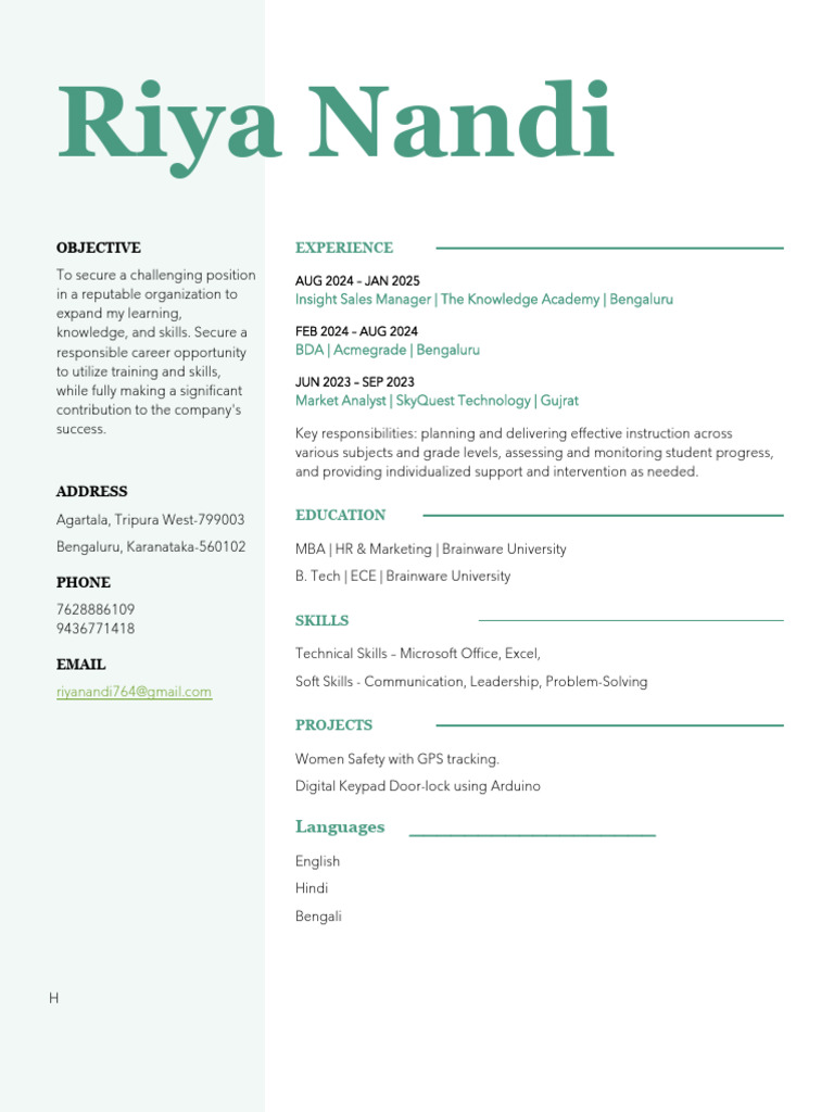 Riya Nandi Resume | PDF