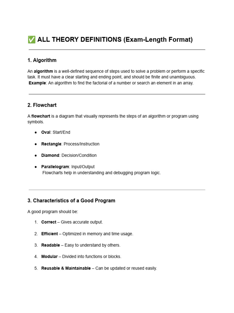ALL THEORY DEFINITIONS (Exam-Length Format) | PDF | Pointer (Computer Programming) | Variable ...