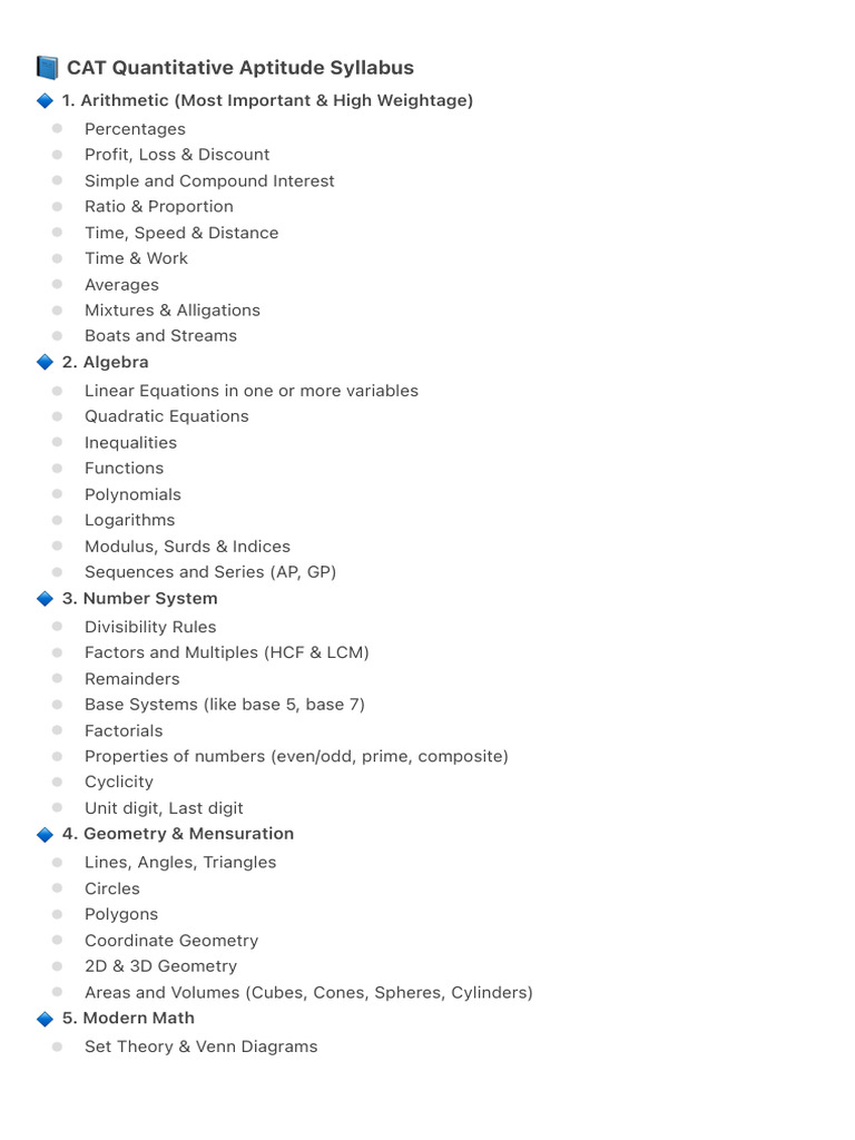 CAT Quantitative Aptitude Syllabus | PDF