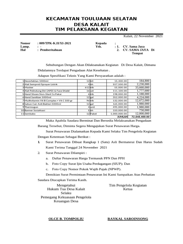 Penawaran Alat Kesehatan Kalait | PDF