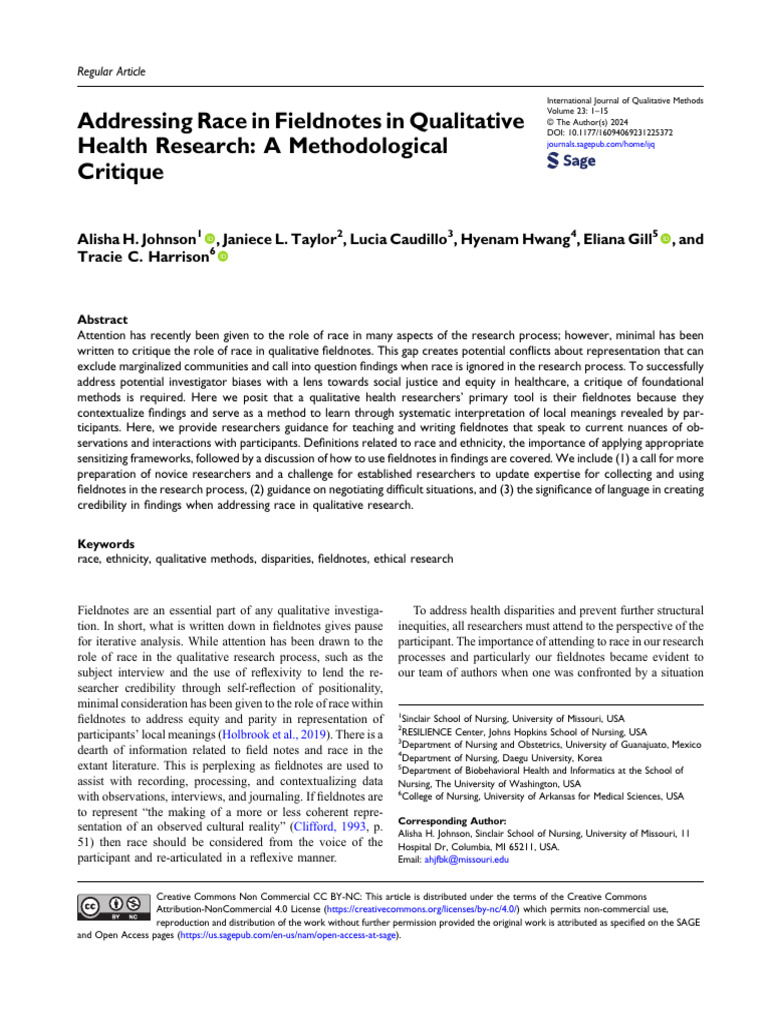 Addressing Race in Fieldnotes in Qualitative Healt | PDF | Race (Human ...
