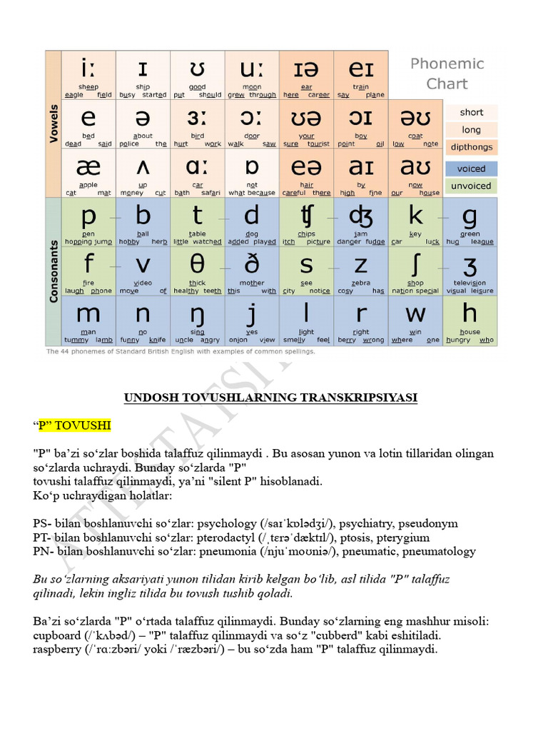 Undosh Tovushlarning Transkripsiya | PDF