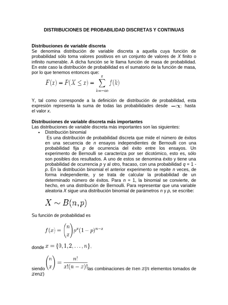 Distribuciones de Probabilidad: Discretas y Continuas | PDF | Enseñanza ...
