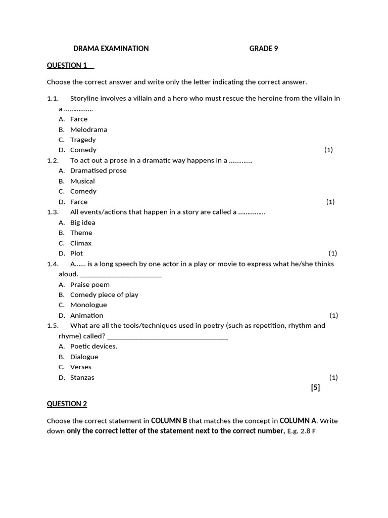 Grade 9 Drama Exam and Memo Term 4 | PDF | Poetry | Performing Arts